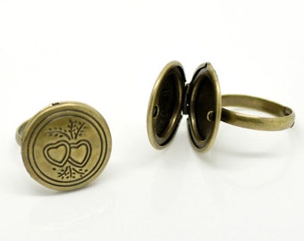 Bronze Locket Ring 17.5mm Heart Photo Frame - Ships IMMEDIATELY from ...