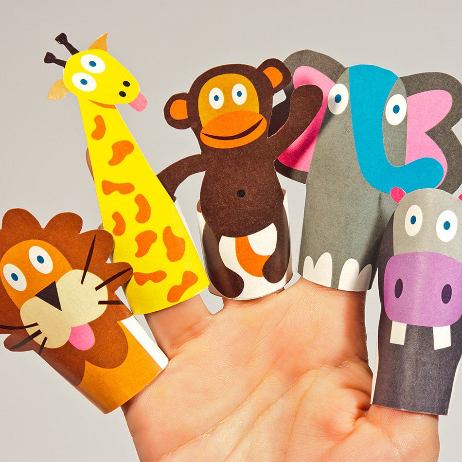 Jungle Animals Paper Finger Puppets PRINTABLE PDF Toy DIY