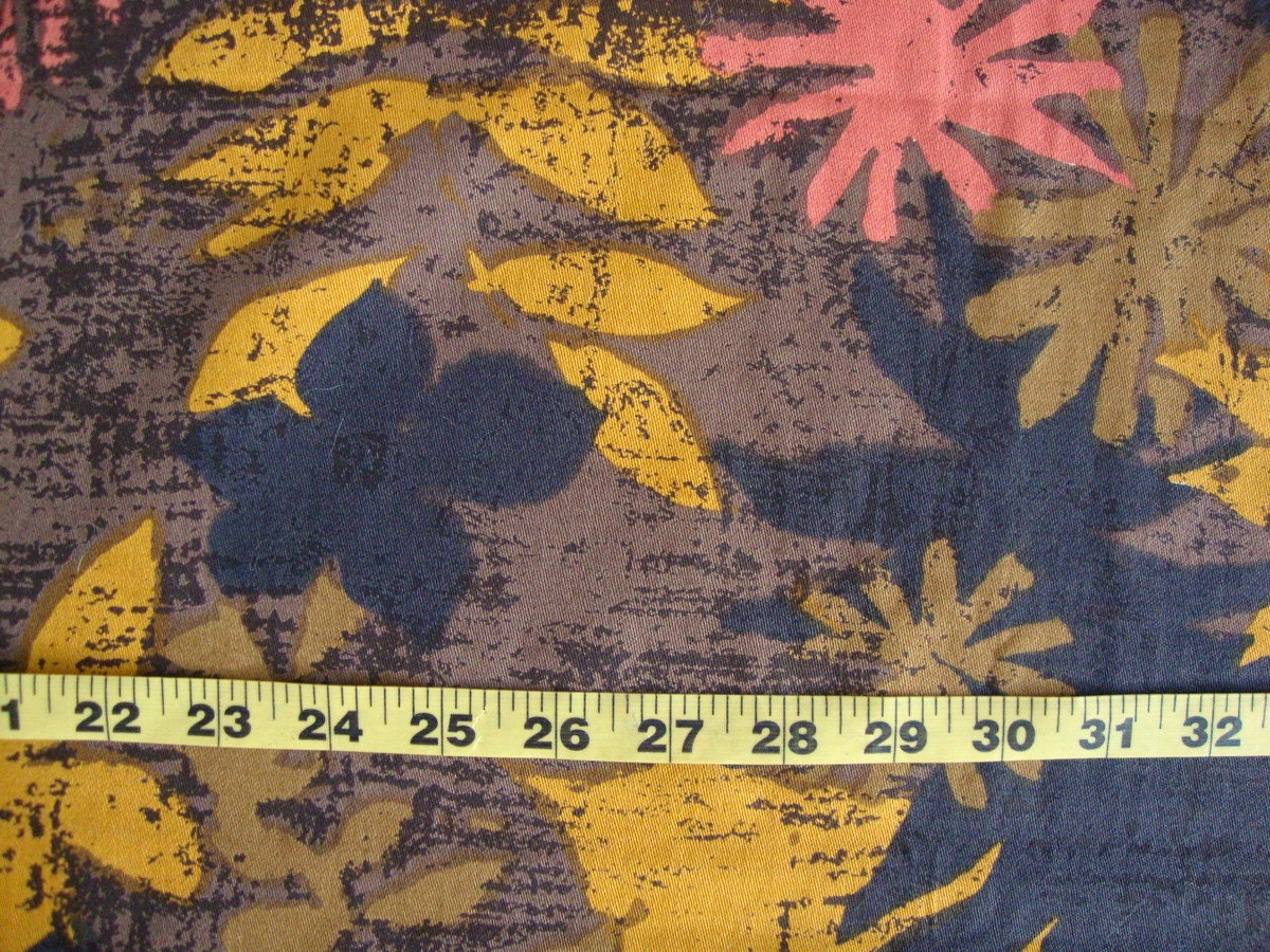 Vintage 60s Cohoma Cotton Fabric Abstract Hawaiian Floral
