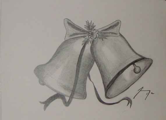 Christmas Silver Bells Original Pencil Drawing Framed