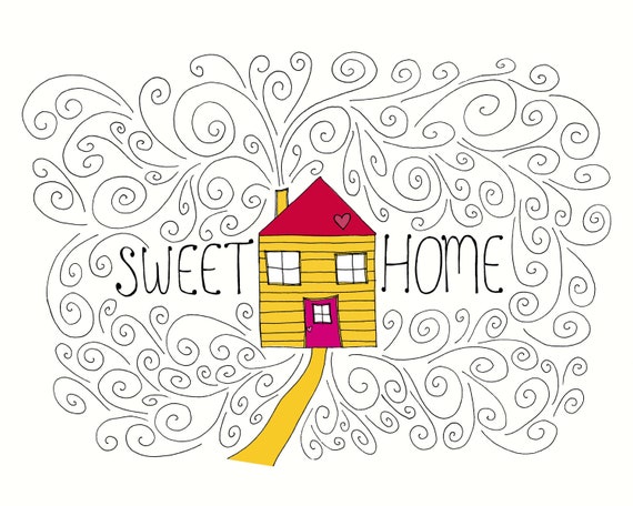 Sweet Home Illustration Print Hand Drawn House Line by SoakStudio