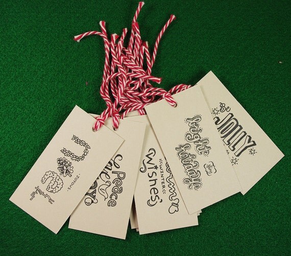 Items similar to Holiday Sayings Gift Tags - 10 Pack Hand Drawn Tags on ...