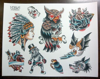 Neo-Traditional Tattoo Flash Sheet
