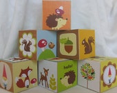 Items similar to Woodland Creature Owl Hedgehog Gnome Wood Blocks ...