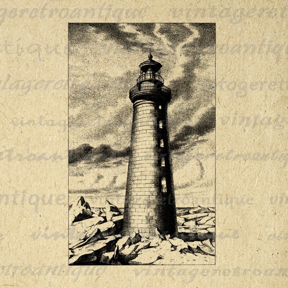 Lighthouse Printable Graphic Digital by VintageRetroAntique