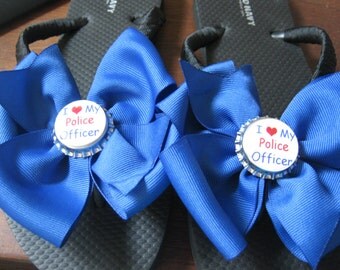 I Heart My Police Officer Police Wife Decorated Flip Flops