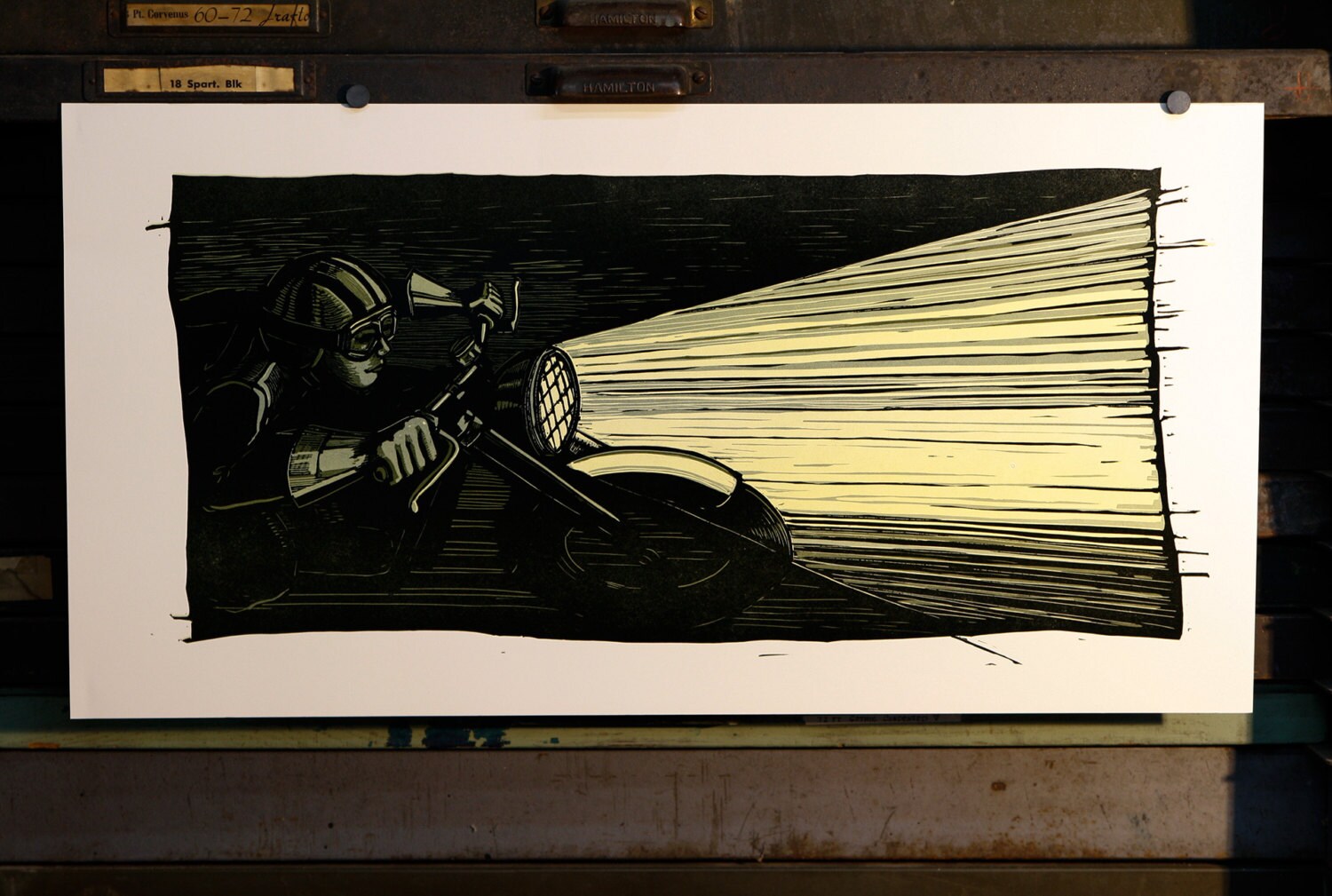 Night Rider Linocut Reduction Print by isleofprinting on Etsy