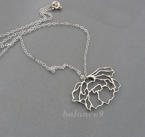 Peony flower necklace Sterling Silver Filigree Charm by balance9
