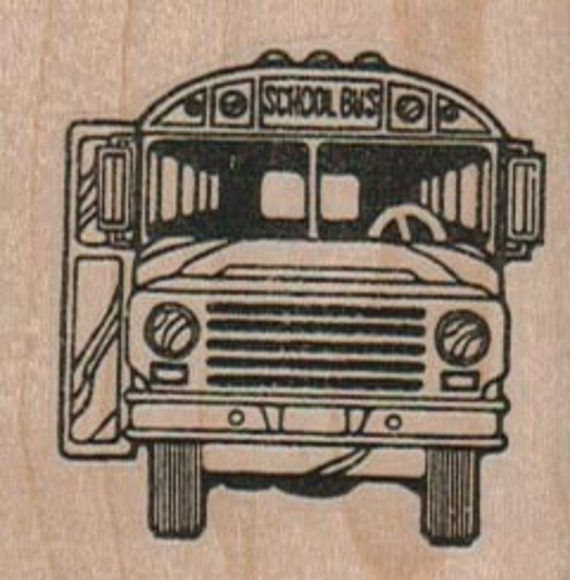 wood mounted Rubber stamp school bus scrapbooking supplies