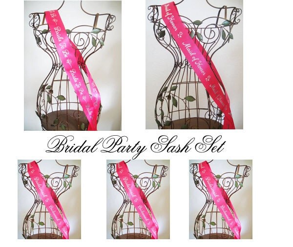 Bridal Party Sash Set Hot Pink With Silver Print
