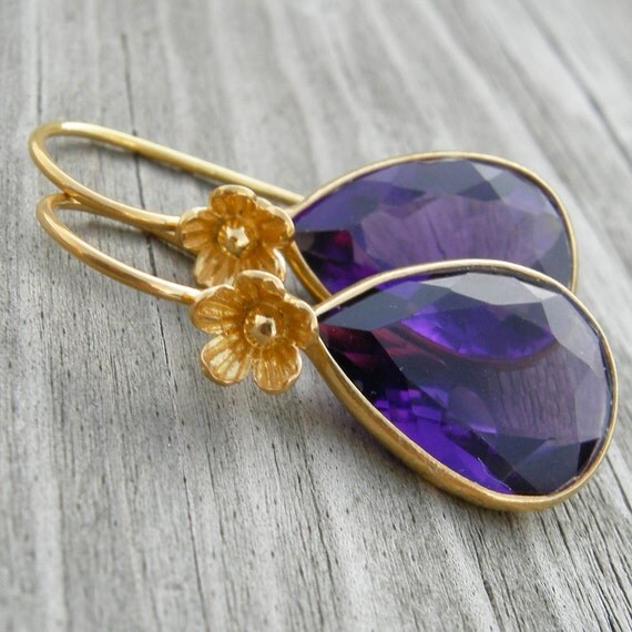 Violet Quartz Gold Vermeil Earrings Holiday Jewelry