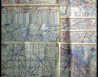 10 random partial map pages 1953 Road atlas for your altered art