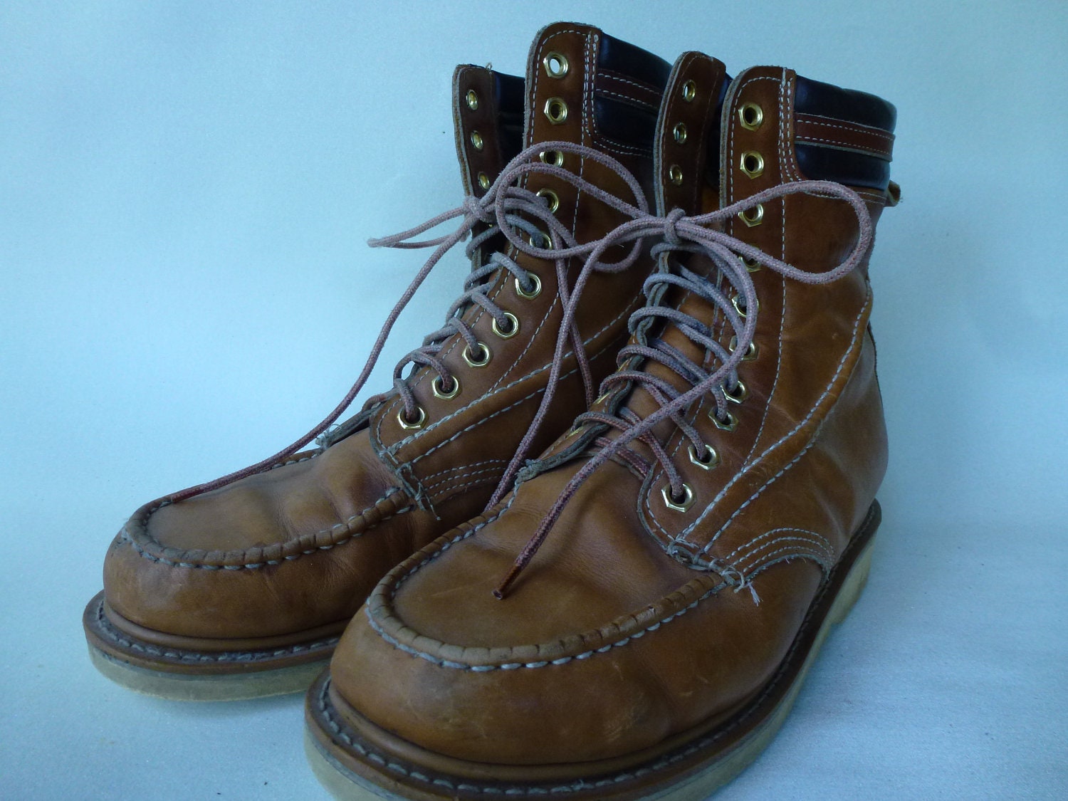 Vintage Work Boots Crepe Sole Leather Brown Leather Vintage