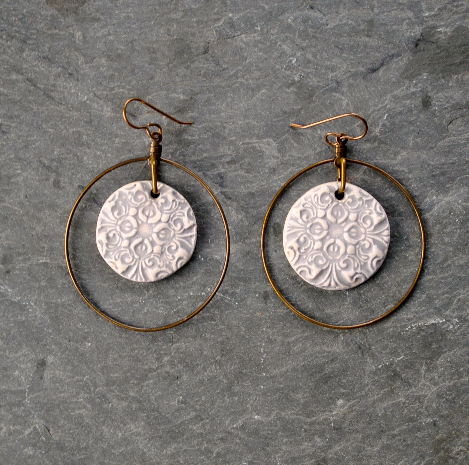 large vintage garden hoops gray and white by lilypottery on Etsy