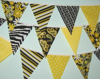 Mini pennant fabric banner Pink Brown Green childrens