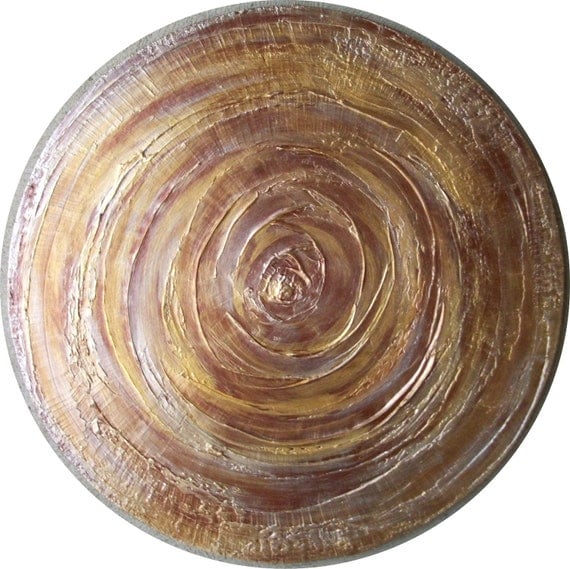 Wood Circle Art BIG 24inch Handcut Heavy Textured Metallic