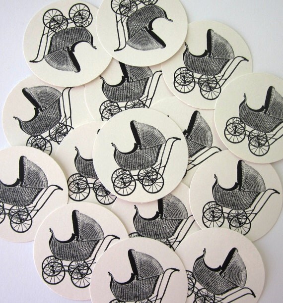 Pram Baby Carriage Tags Round Paper Gift Tags Set by PetitePaperie