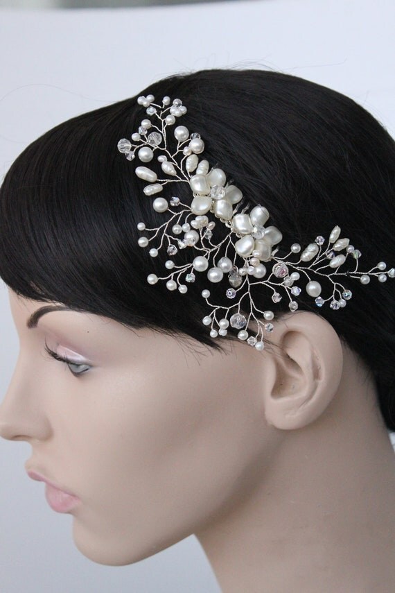 Items Similar To White Fresh Water And Swarovski Pearl Crystal Floral