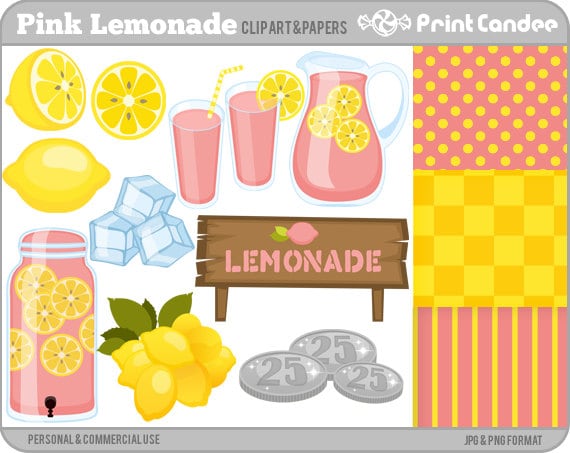 70% OFF SALE Pink Lemonade Digital Clip Art Personal
