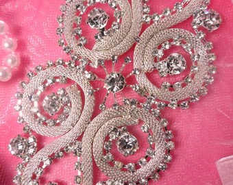 Crystal Glass Silver Beaded Rhinestone Mirror Pair by gloryshouse