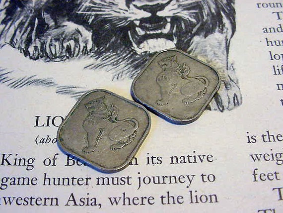 Vintage Burma Myanmar Square Coins Mythological lion-dragon