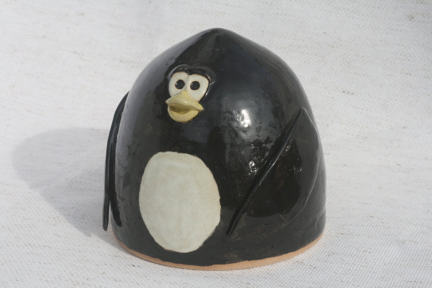 Penguin Coin Piggy Bank Black White by ThistleBeePottery on Etsy
