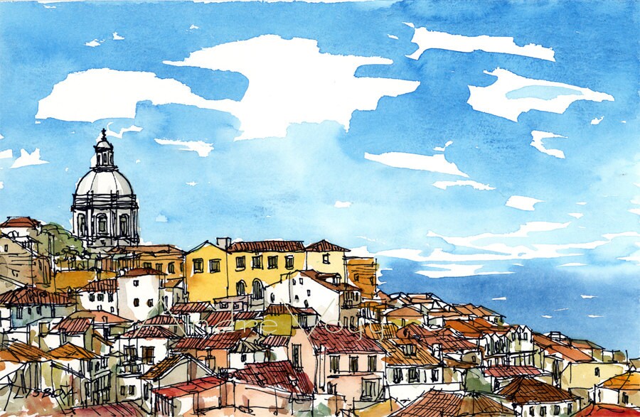 Lisbon Lisboa Portugal art print from an original watercolor