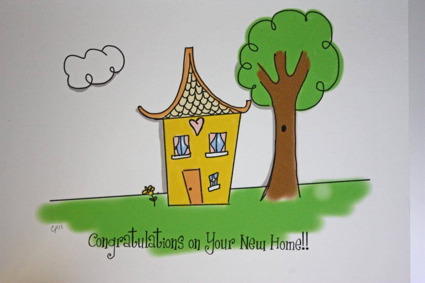 Cartoon House Drawing Congratulations on Your New Home Card