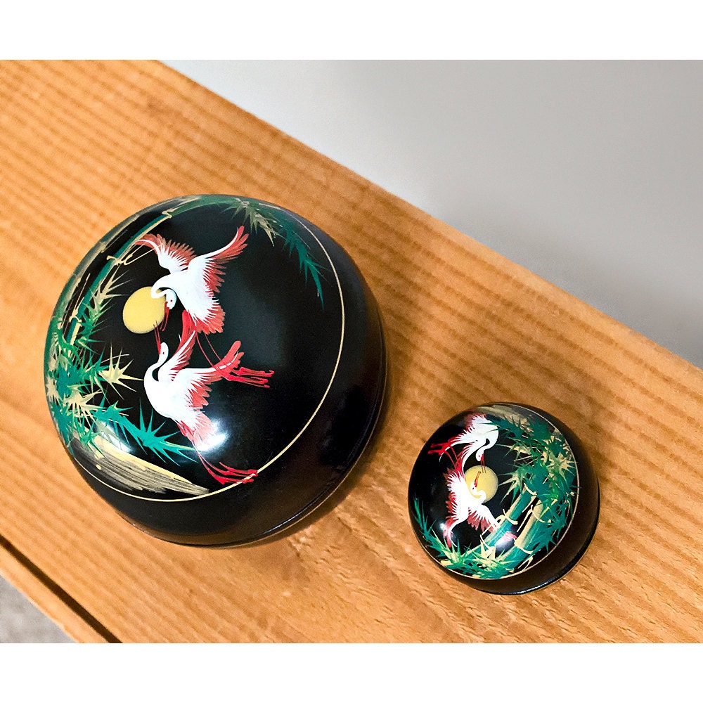 Vintage Asian Box Set, Mid Century Miniature Box, Hand Painted Bird Box ...