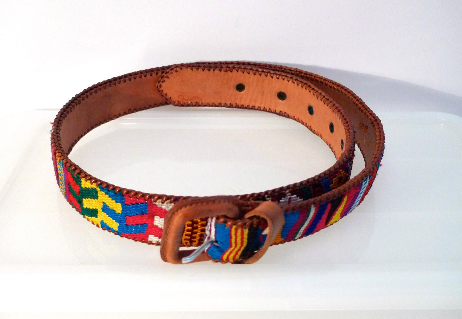 Guatemala Woven Leather Belt Waist 30 Multi Color by plattermatter