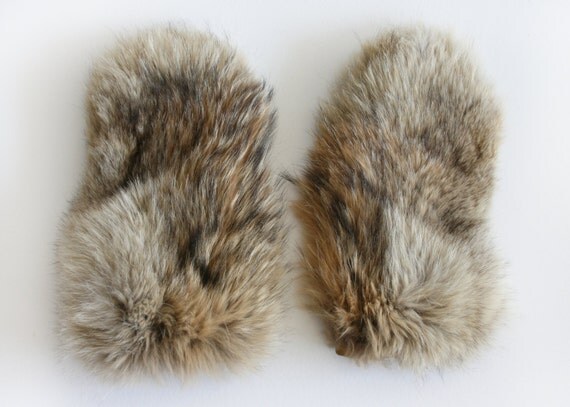 Vintage Handmade Real Leather & Fur Eskimo Mittens