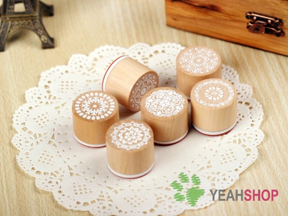 Vintage Lace Round Wooden Rubber Stamp Decoration Stamp Set