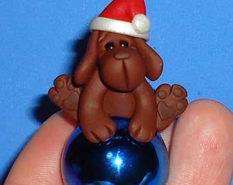 Polymer Clay Chocolate Lab Dog on Glass Ornament