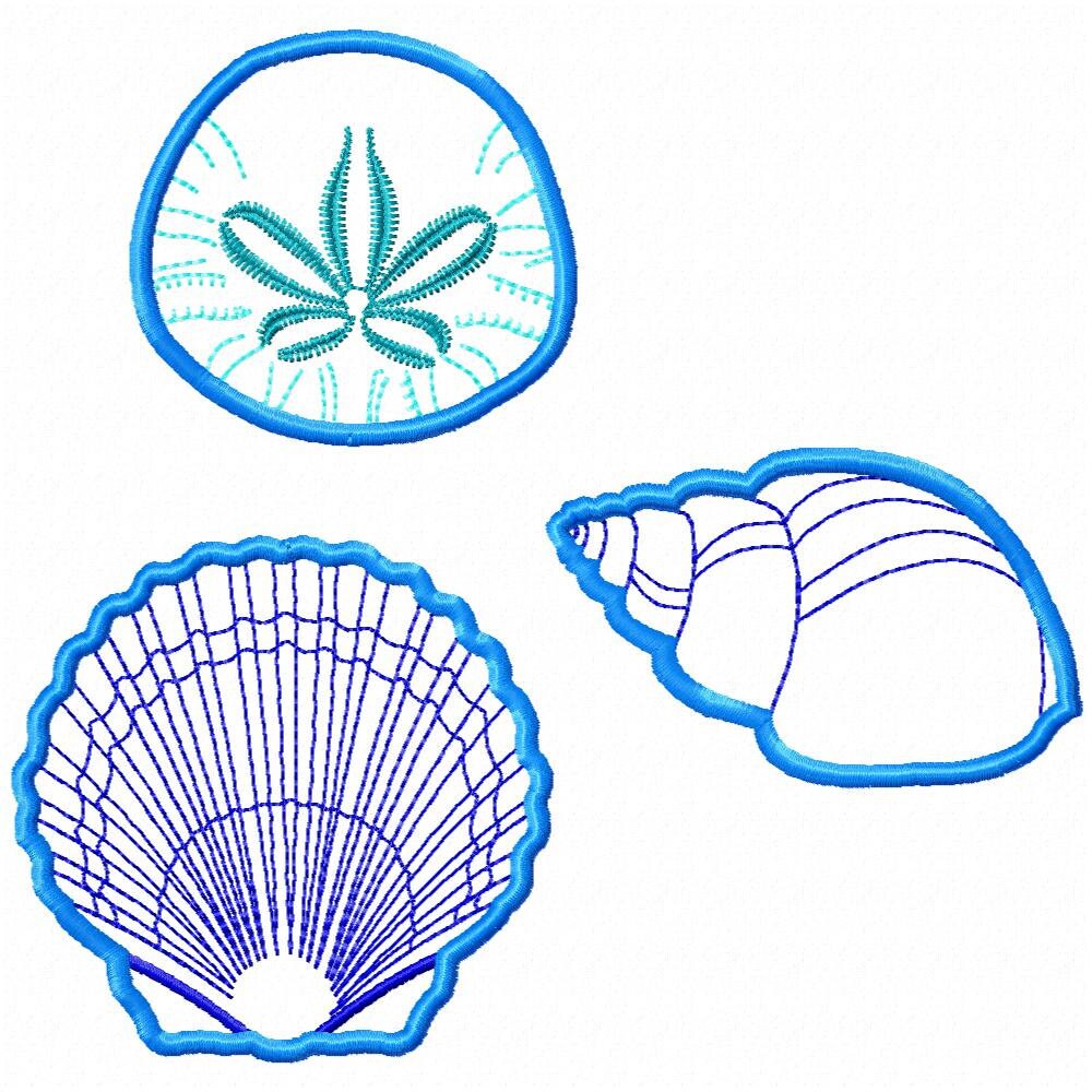 Applique Sea Shells Set of all 3 designs Embroidery Design