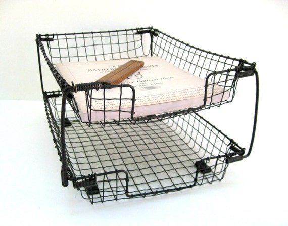 RESERVED for Ed Wire Office Basket In Out Box Office