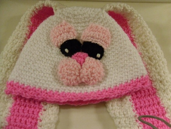 Crocheted Bunny Face Beanie with Floppy by AllCrochetCreations
