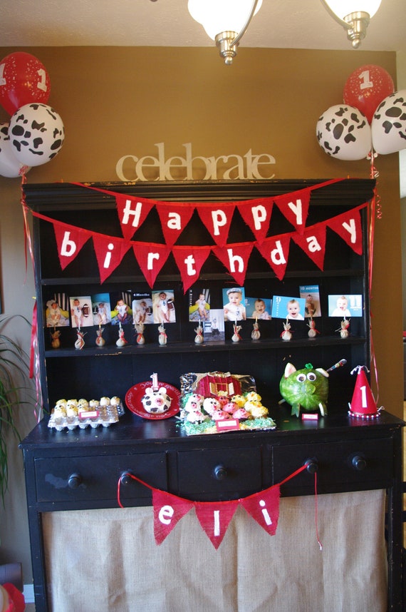 Items similar to Red Burlap Happy Birthday Banner on Etsy