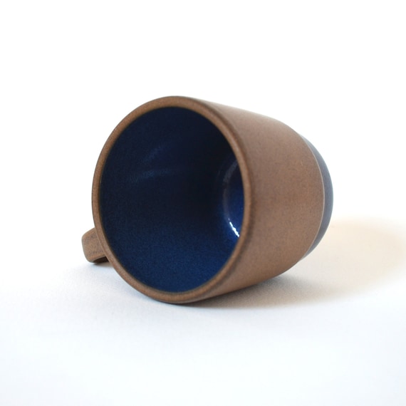 Four Heath Ceramics Moonstone Blue with Brown Rim Stack Mugs