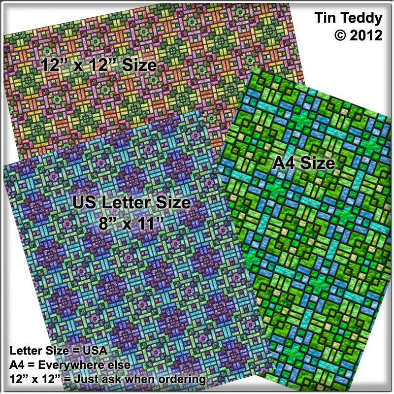 30s Stained Glass Digital Papers 16 Jewel Bright by TinTeddy