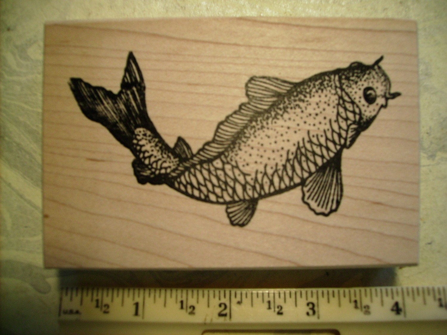 large KOI fish Carp rubber stamp wood mounted scrapbooking
