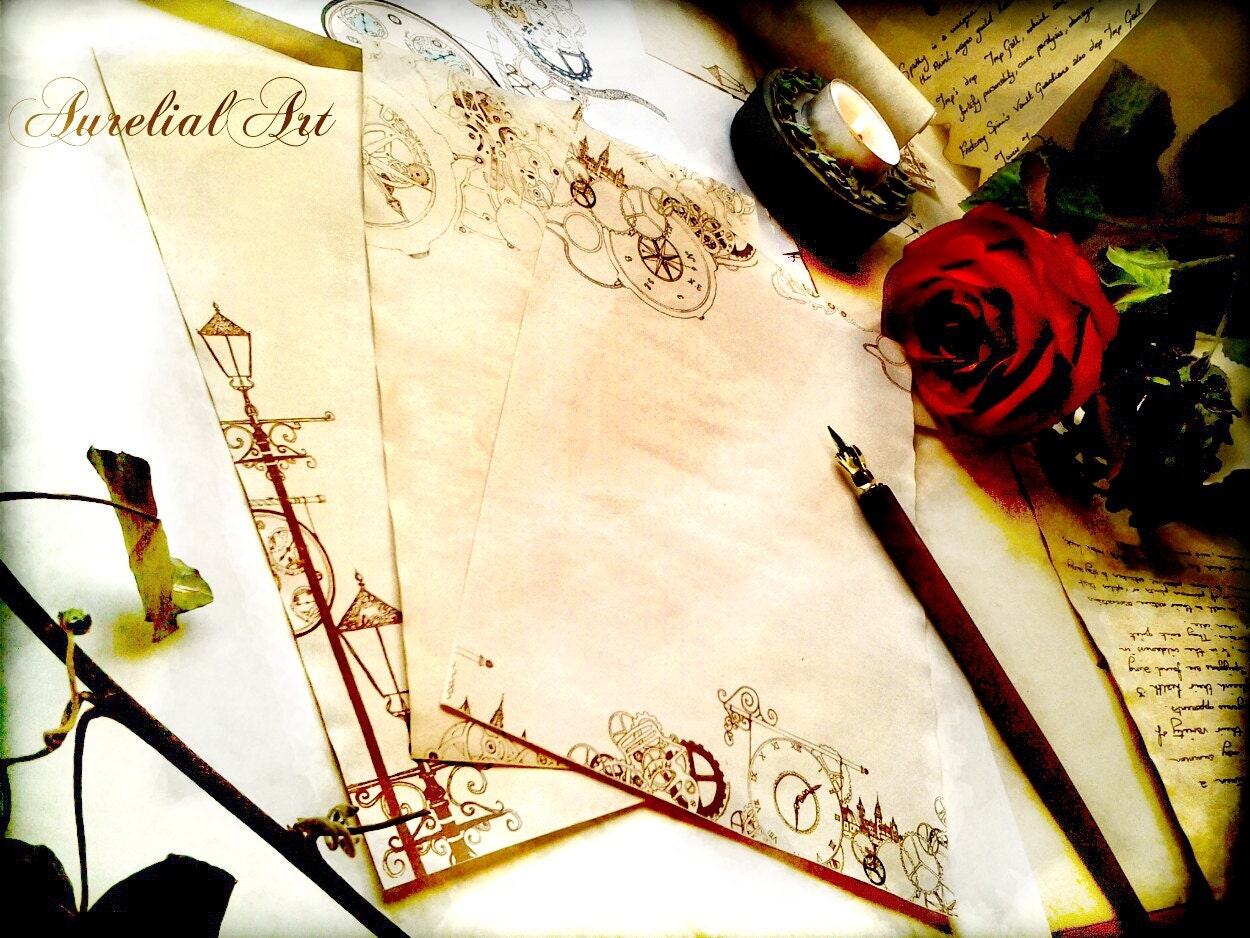 Steampunk writing paper set the second victorian era