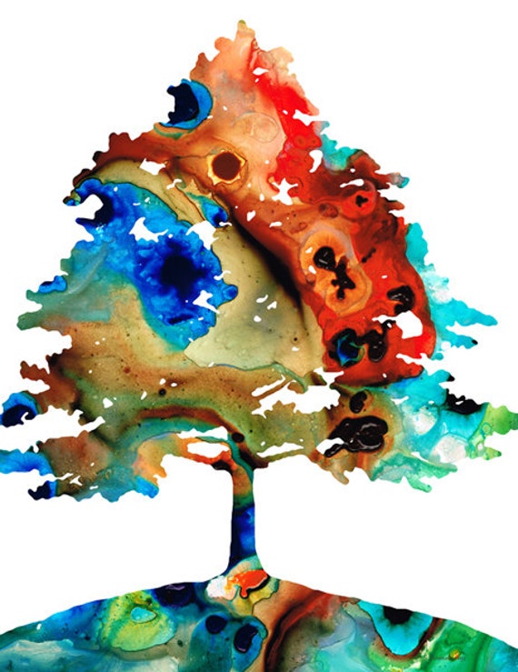 Colorful Tree Art PRINT from Painting Colorful Trees Landscape