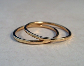 Gold Stacking Ring Set Stunning 14K Gold Hammered Rings