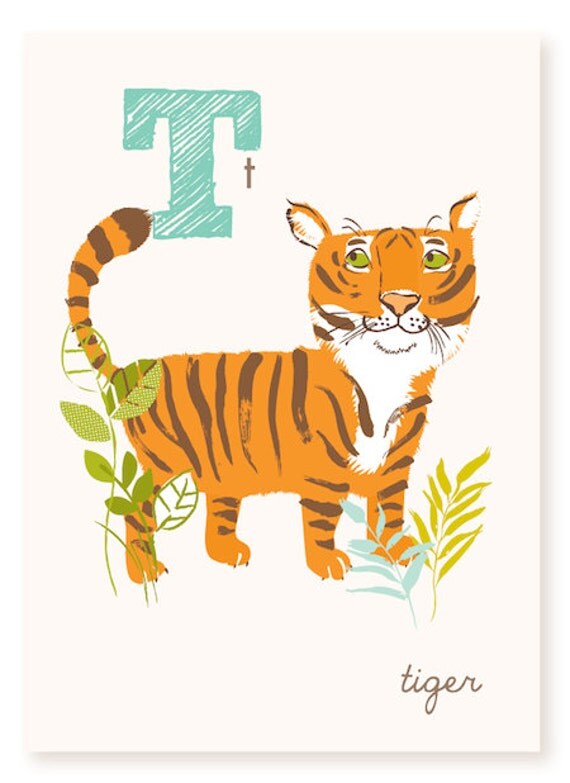 ABC wall art T is for Tiger alphabet flash cards nursery