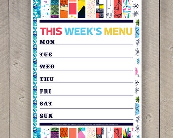 Printable Menu Planner Weekly Food Family Organizer Chart