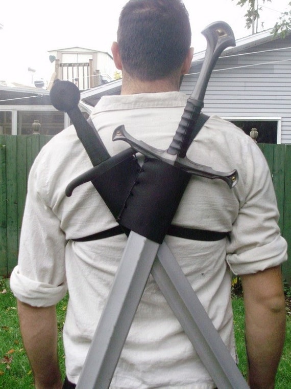 Double back leather scabbard for latex sword medieval