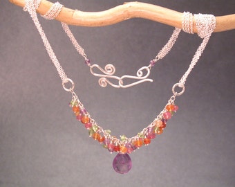 Necklace cluster of apatite peridot with by CalicoJunoJewelry