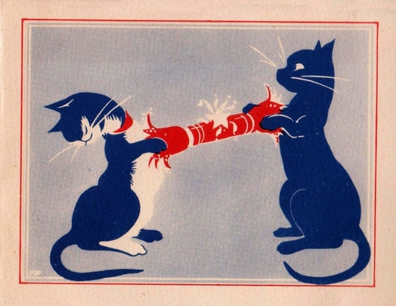 Vintage Art Deco 1930s Cats Pulling The Christmas Cracker vintage-art-deco-1930s-cats-pulling-the-christmas-cracker