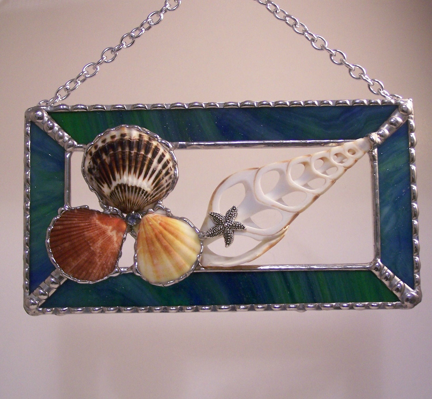 Stained Glass Panel-seashell ornament by PineTreeGlassWorks