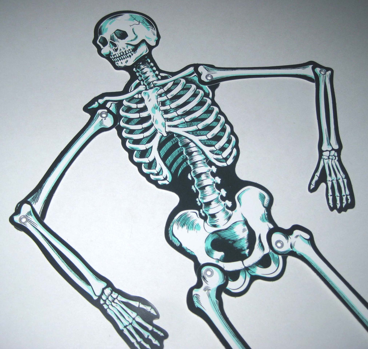 Vintage 1970s Halloween Cardboard Skeleton Decoration by